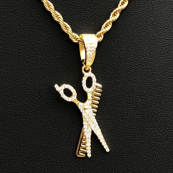 LIT JEWELRY | Accessories | Scissors Pendant 4k Gold Filled Fully Iced ...